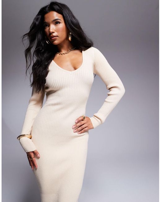 Lulus Long Sleeve Rib Knit Sweater Midi Dress in White | Lyst