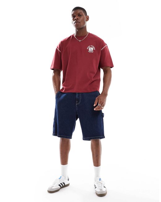 ASOS Heavyweight Boxy Oversized T-shirt With Sport Graphic in Red for Men | Lyst