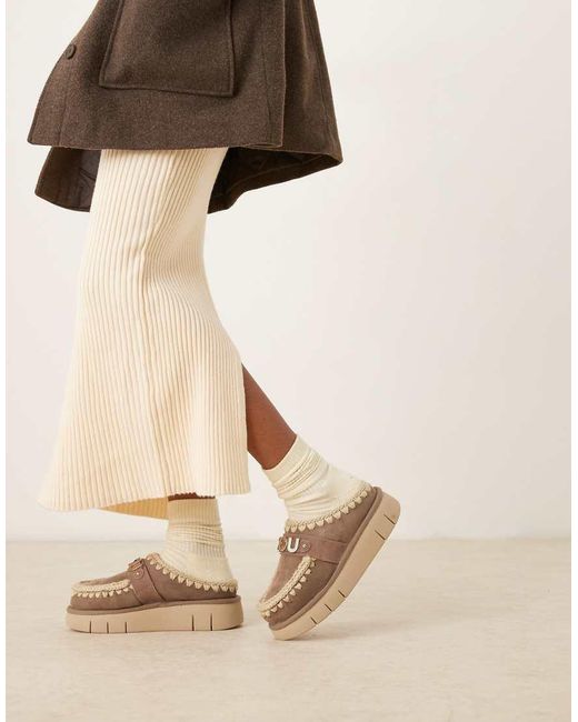 Mou Bounce Logo Letter Suede Clogs in Natural | Lyst UK