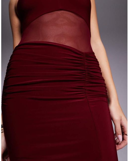 Kaiia Exclusive Double Layered Slinky Halterneck Sheer Mesh Panel Maxi ...
