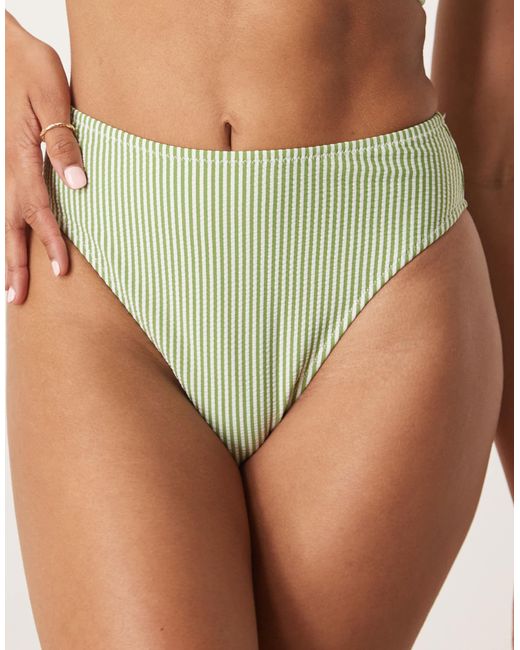 ASOS Anna Seersucker High Leg High Waist Bikini Bottoms in Brown | Lyst