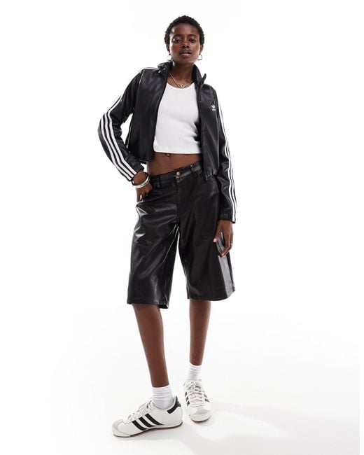 adidas Originals Faux Leather Track Jacket in Black | Lyst UK