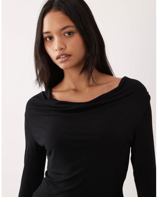 ASOS Long Sleeve With Deep Cowl Co-Ord Top in Black | Lyst