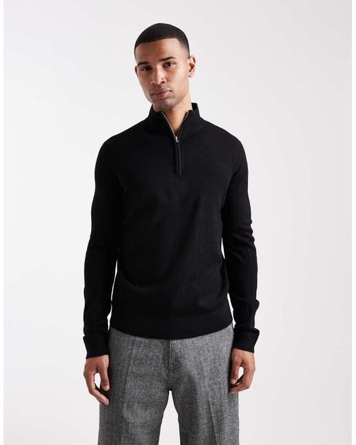 Brave Soul Fine Knit Quarter Zip Jumper in Black for Men | Lyst UK