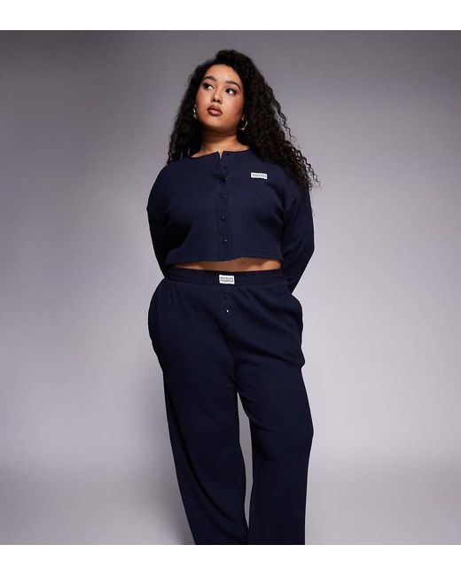 ASOS Weekend Collective Curve Waffle Wide Leg Sweatpants With Nylon ...