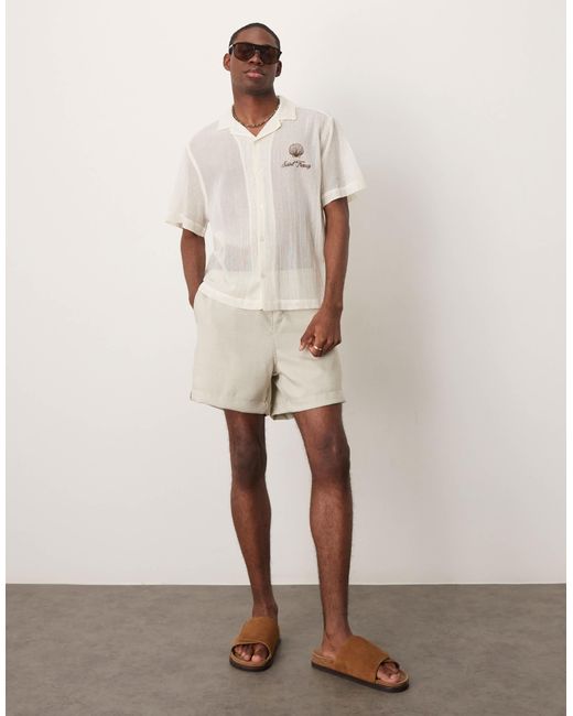 ASOS Boxy Sheer Textured Shirt With Chest Embroidery in Natural for Men ...