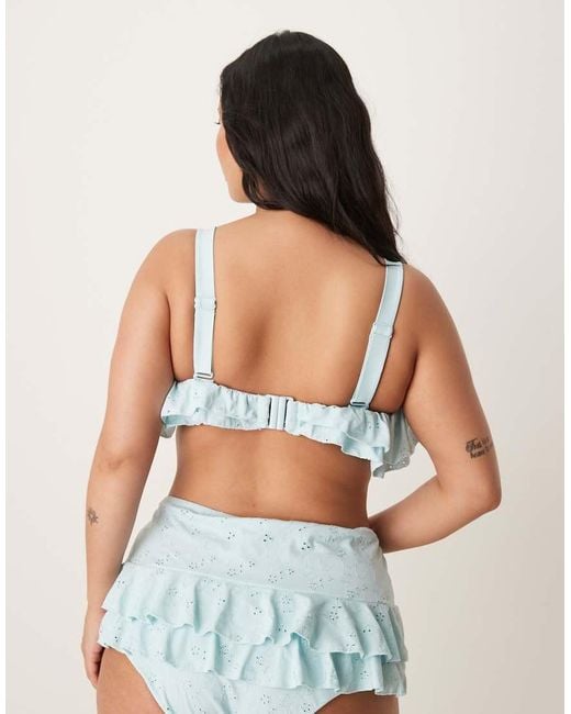 ASOS Asos Design Curve Bobbi Broderie Hidden Underwired Bikini Top in Blue | Lyst UK