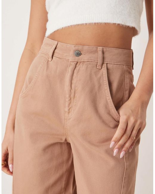 ASOS Cropped Barrel Leg Trouser With Side Panel in Natural | Lyst