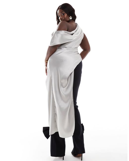 ASOS Curve exaggerated Drape Satin Top in Gray | Lyst