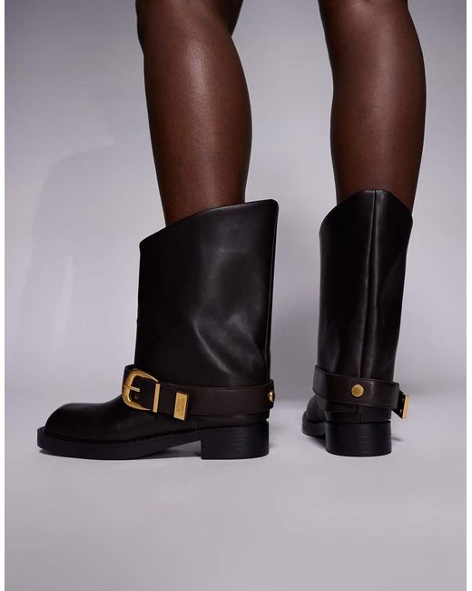 Steve Madden Climax Buckle Detail Fold Over Boot in Brown | Lyst UK