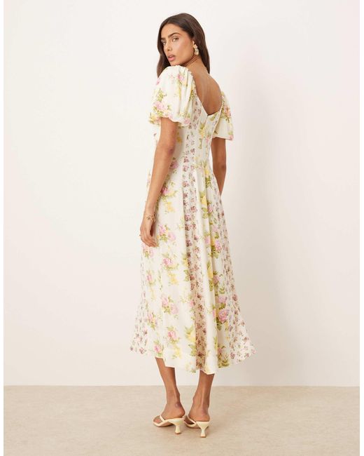 Nobody's Child Peony Milkmaid Midi Dress in Natural | Lyst