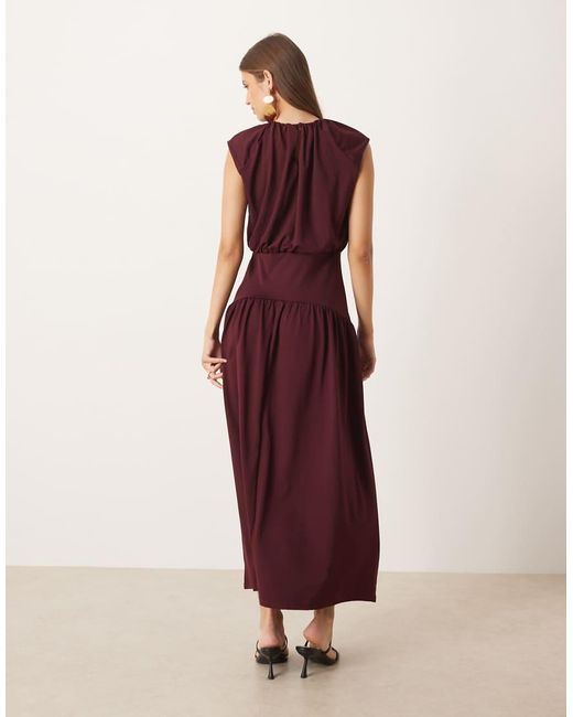 ASOS Sleeveless Dropped Waist Detail Puffball Midi Dress in Red | Lyst UK