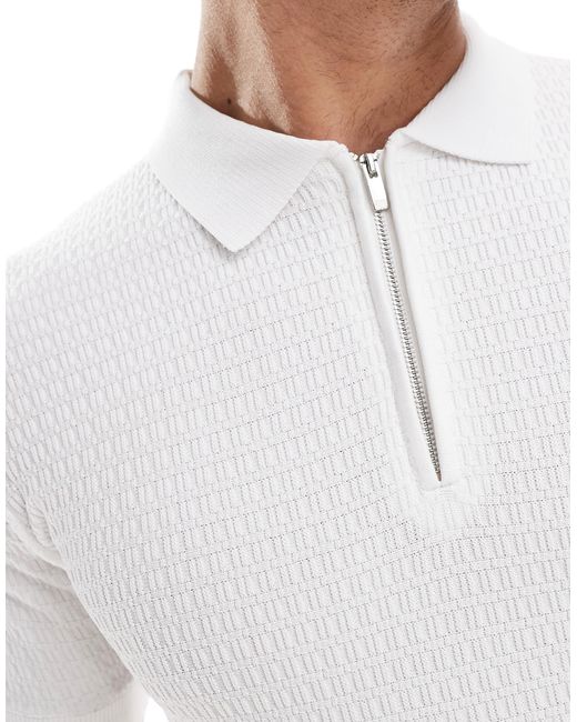 River Island Muscle Fit Textured Knit Polo in White for Men | Lyst