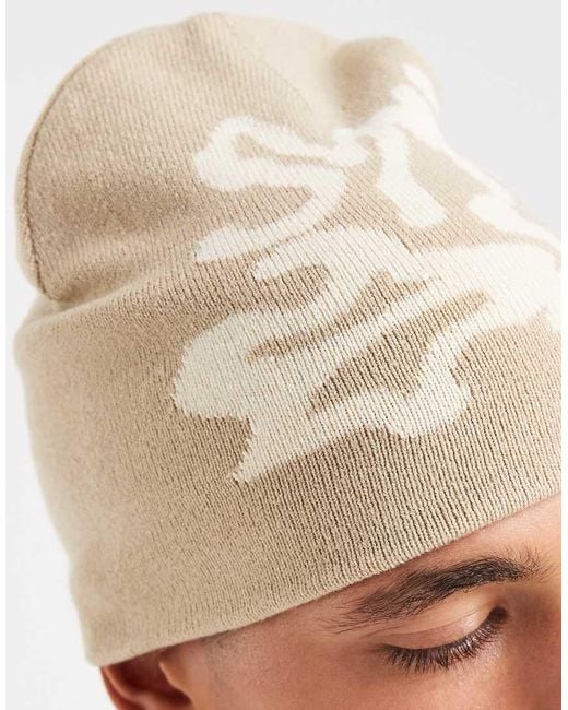 ASOS Knitted Graffiti Graphic Skull Beanie in Natural for Men | Lyst UK