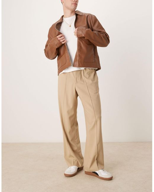 ASOS Smart Wide Leg Trousers With Pintucks in Natural for Men | Lyst