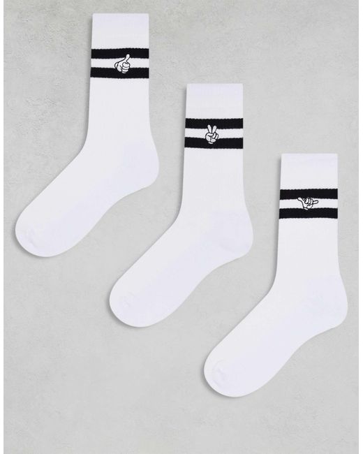 ASOS 3 Pack Socks With Hand Symbols in White for Men | Lyst