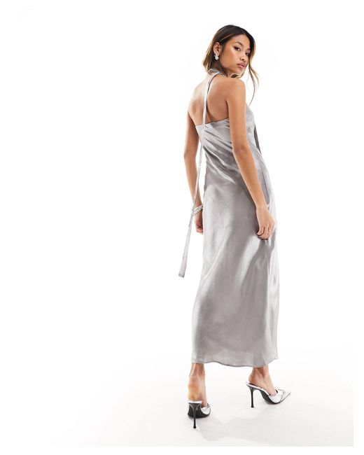 Asos Metallic Bandeau Midi Dress With Matching Neck Tie In White Lyst
