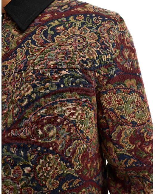 ASOS Oversized Paisley Jacquard Harrington Jacket in Brown for Men | Lyst