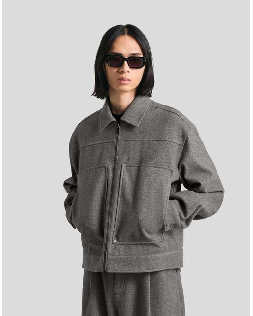 Bershka Boxy Fit Overshirt With Zip in Grey for Men | Lyst UK