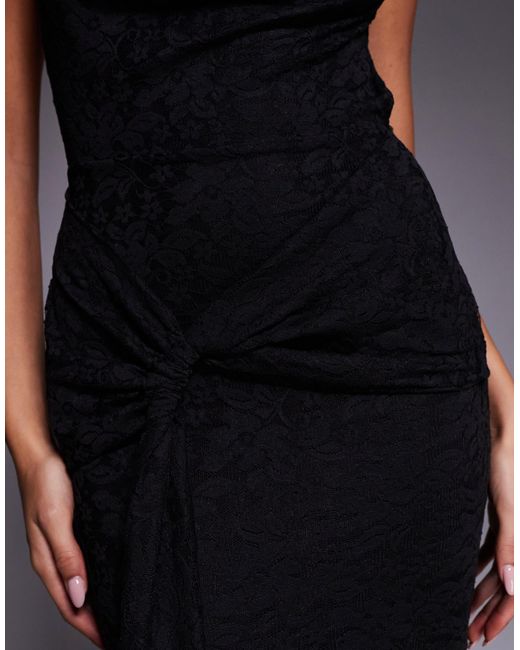 Kaiia Exclusive Lace Deep Cowl Neck Open Tie Back Drape Waist Detail ...