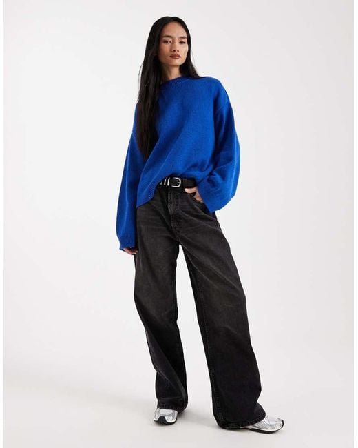 ASOS Knitted Wide Sleeve Cotton Blend Jumper in Blue | Lyst UK