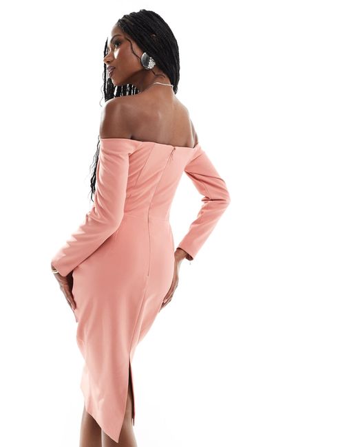 Lavish Alice Off-shoulder Midi Dress in Pink | Lyst