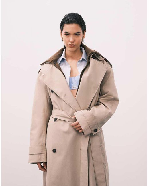 Weekday Premium Wool Trench Coat With Detachable Lining in Pink | Lyst UK