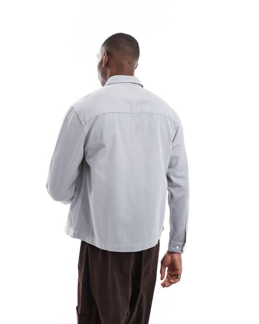 ASOS Boxy Overshirt With Badge Detail in Gray for Men | Lyst
