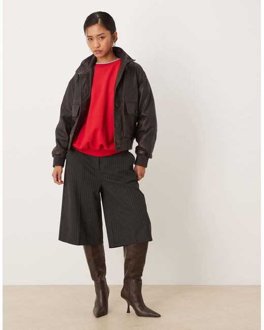 Mango 100% Leather High Neck Jacket in Brown | Lyst