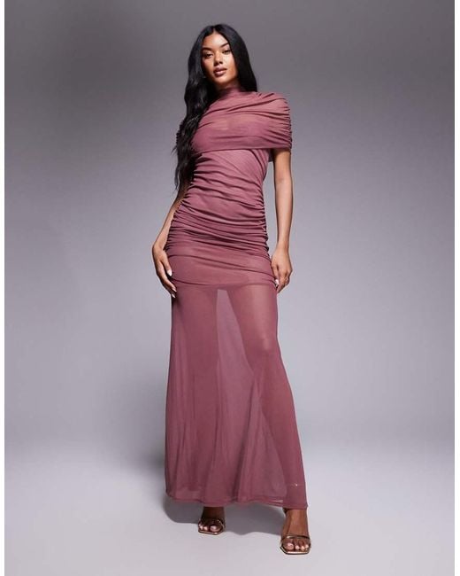 ASOS Mesh Highneck Overlay Maxi Dress With Sheer Shirt in Purple | Lyst UK