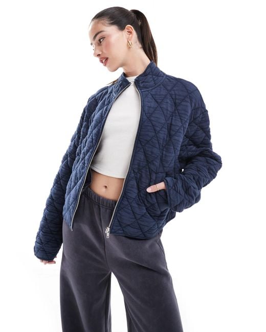 ASOS Quilted Zip Through Jacket in Blue | Lyst
