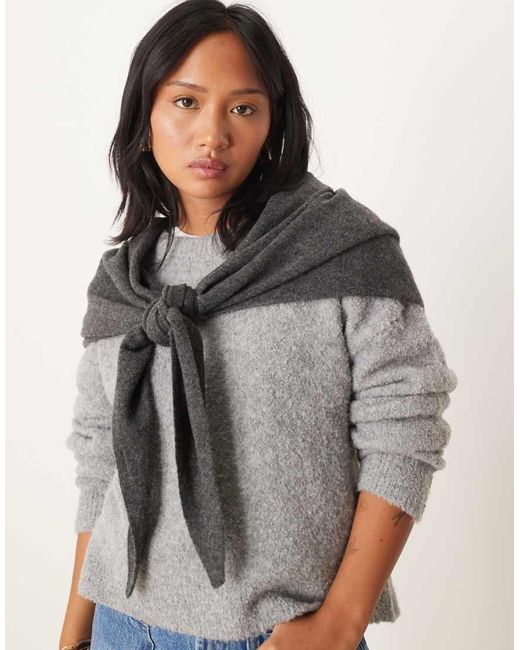 ASOS Wool Knitted Triangle Scarf in Grey | Lyst UK