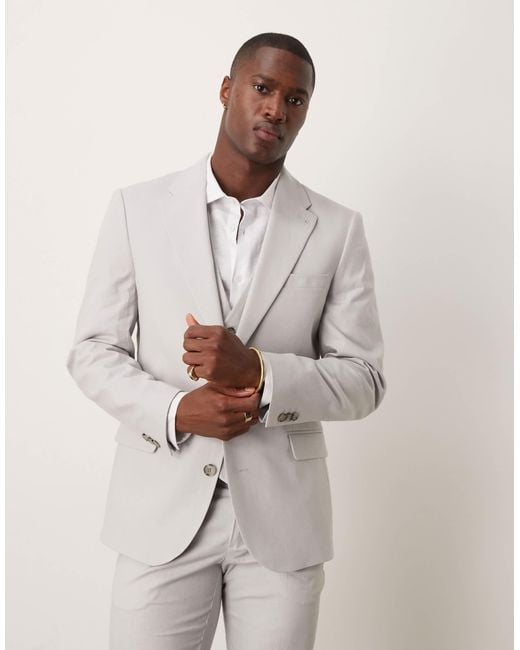 ASOS Linen Blend Skinny Suit Jacket in Gray for Men | Lyst