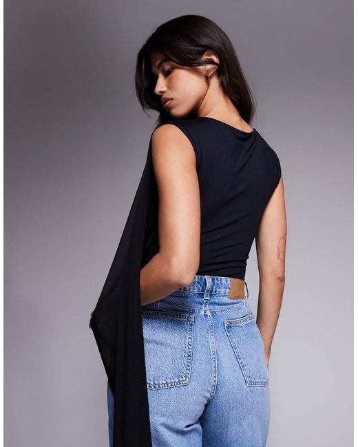 ASOS Slinky Bodysuit With Mesh Cape Detail in Blue | Lyst UK