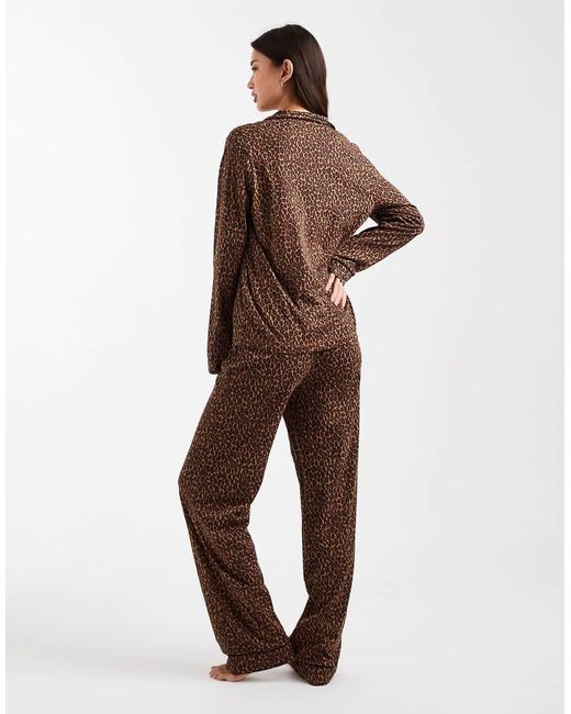 New Look Leopard Revere Pyjamas in Brown | Lyst UK