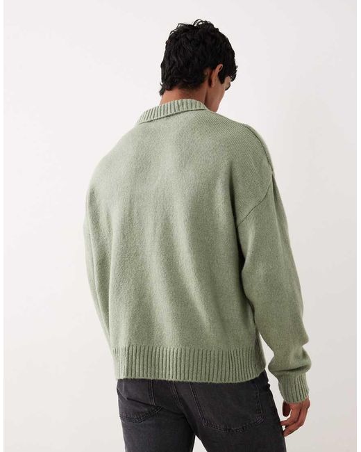 ASOS Super Oversized Boxy Fit Knitted Notch Neck Polo in Green for Men ...