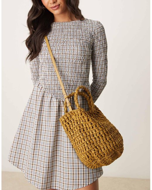 Mango Raffia Bucket Bag With Linning in Gray | Lyst
