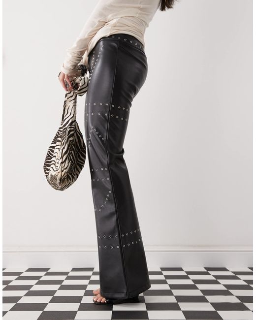 The Kript Low Rise Leather Pants With Studs in Black | Lyst