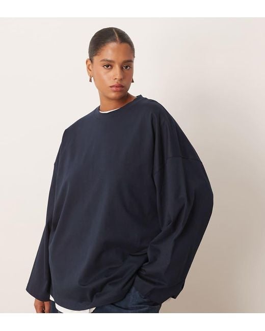 ARRANGE Curve Cotton Oversized Long Sleeve T-shirt in Blue | Lyst UK