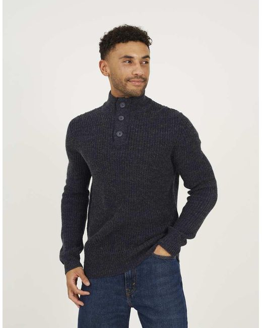 Brave Soul Funnel Neck Jumper With Buttons in Blue for Men | Lyst UK