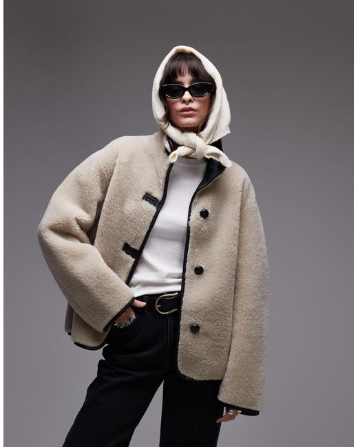 Mango Funnel Neck Shearling Jacket in Gray | Lyst