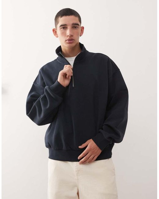 Weekday Boxy Oversized Fit Half Zip Sweatshirt in Blue for Men | Lyst UK