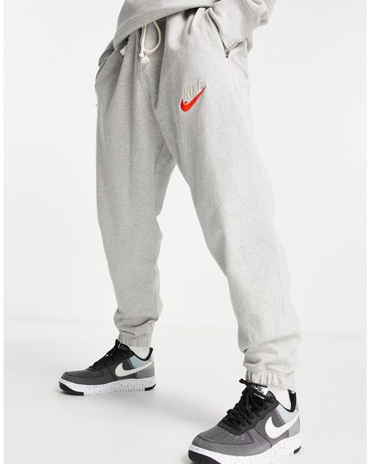 Nike Trend Fleece Zip Cuffed Retro Logo Sweatpants In Grey For Men