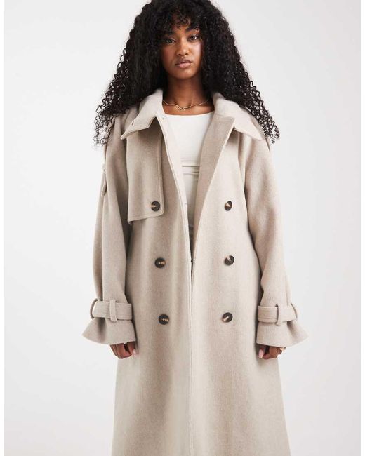 ASOS Brushed Longline Funnel Neck Trench Coat in White | Lyst UK