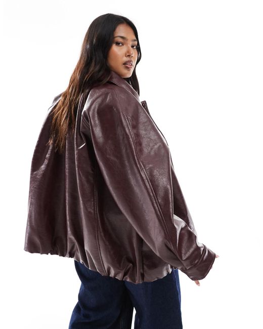 ASOS Asos Design Curve Leather-look Oversized Bomber Jacket in Red | Lyst
