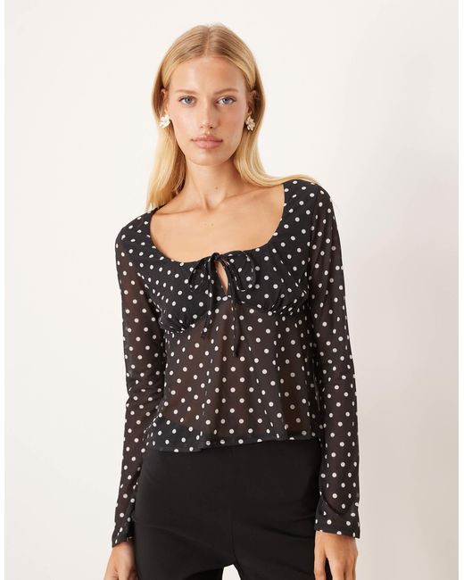 ASOS Mesh Floaty Flare Sleeve Top in Black | Lyst