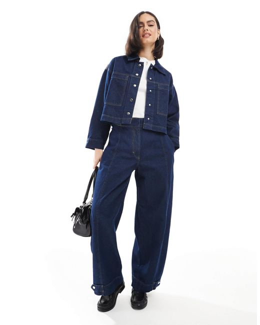 ASOS Crop Denim Shacket in Blue | Lyst