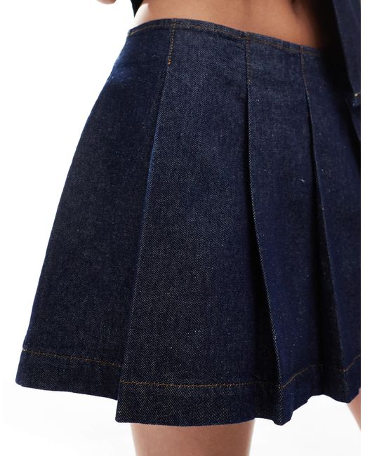 ASOS Pleated Denim Mini Micro Skirt in Blue | Lyst