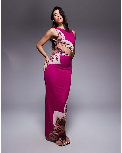 Murci Slinky Cutout Side Maxi Dress in Pink | Lyst UK