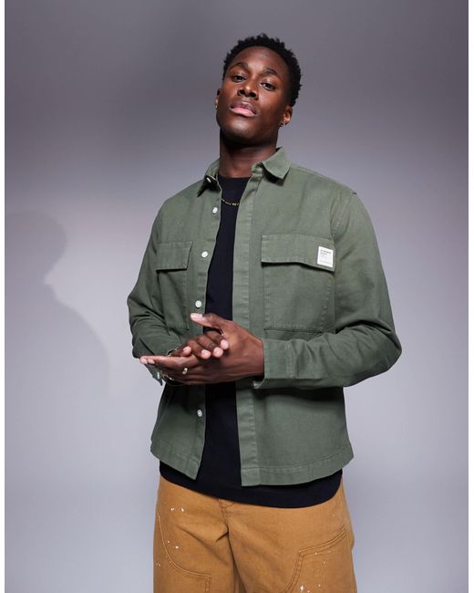 ASOS Boxy Overshirt With Badge in Gray for Men | Lyst